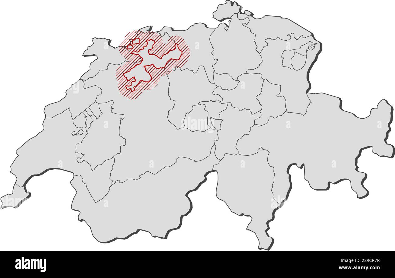 Carte du Swizerland avec les provinces, Soleure est mise en évidence ...