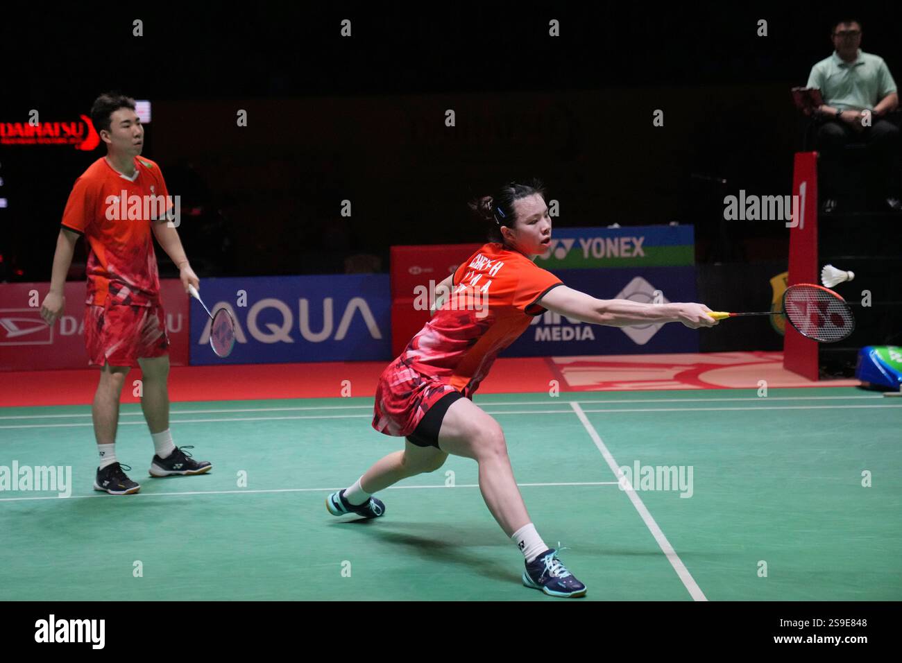 China's Guo Xinwa, left, and Chen Fanghui play against Japan's Hiroki Midorikawa and Natsu Saito ...