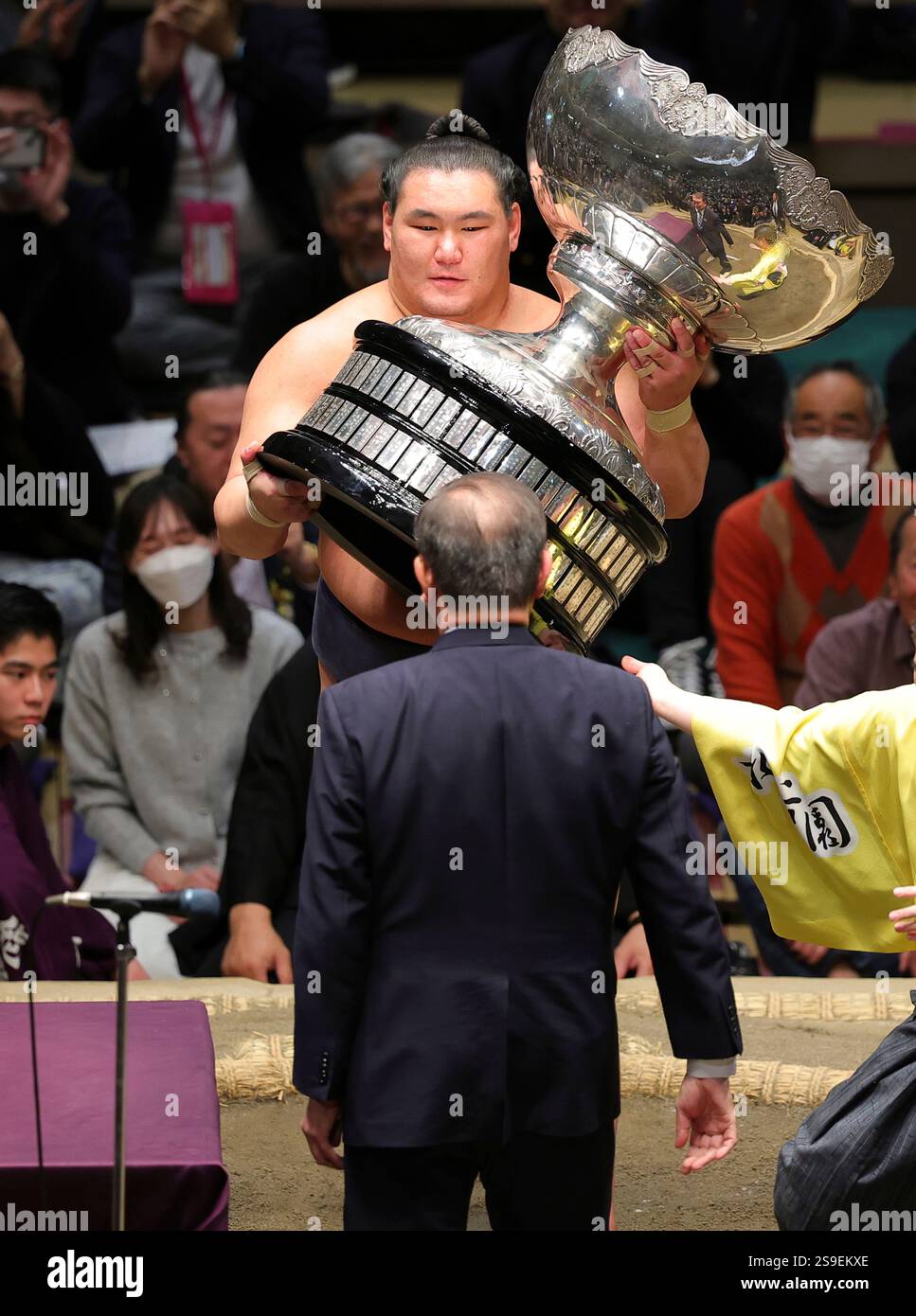 Hoshoryu, Mongolian Ozeki rank sumo wrestler, receives victory cup ...