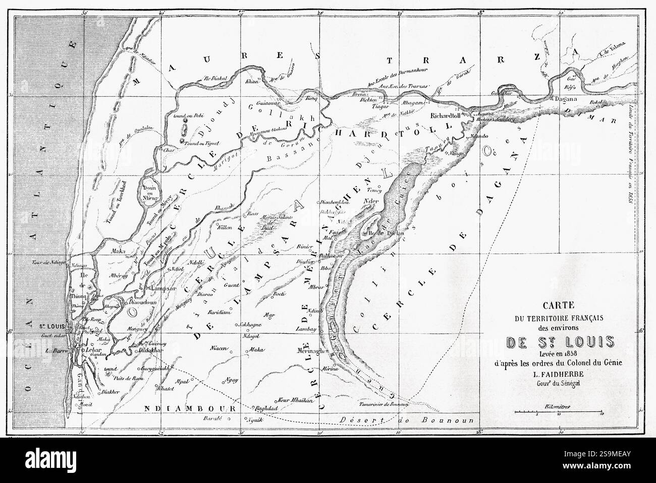 Carte du territoire français autour de St Louis, arpentée en 1858 selon ...