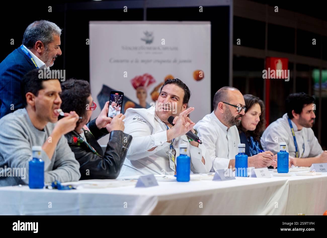 (L-R) Judges Jorge Vallejo, Gastón Acurio, Xanty Elías, José Pizarro, María Castro and Carlos ...