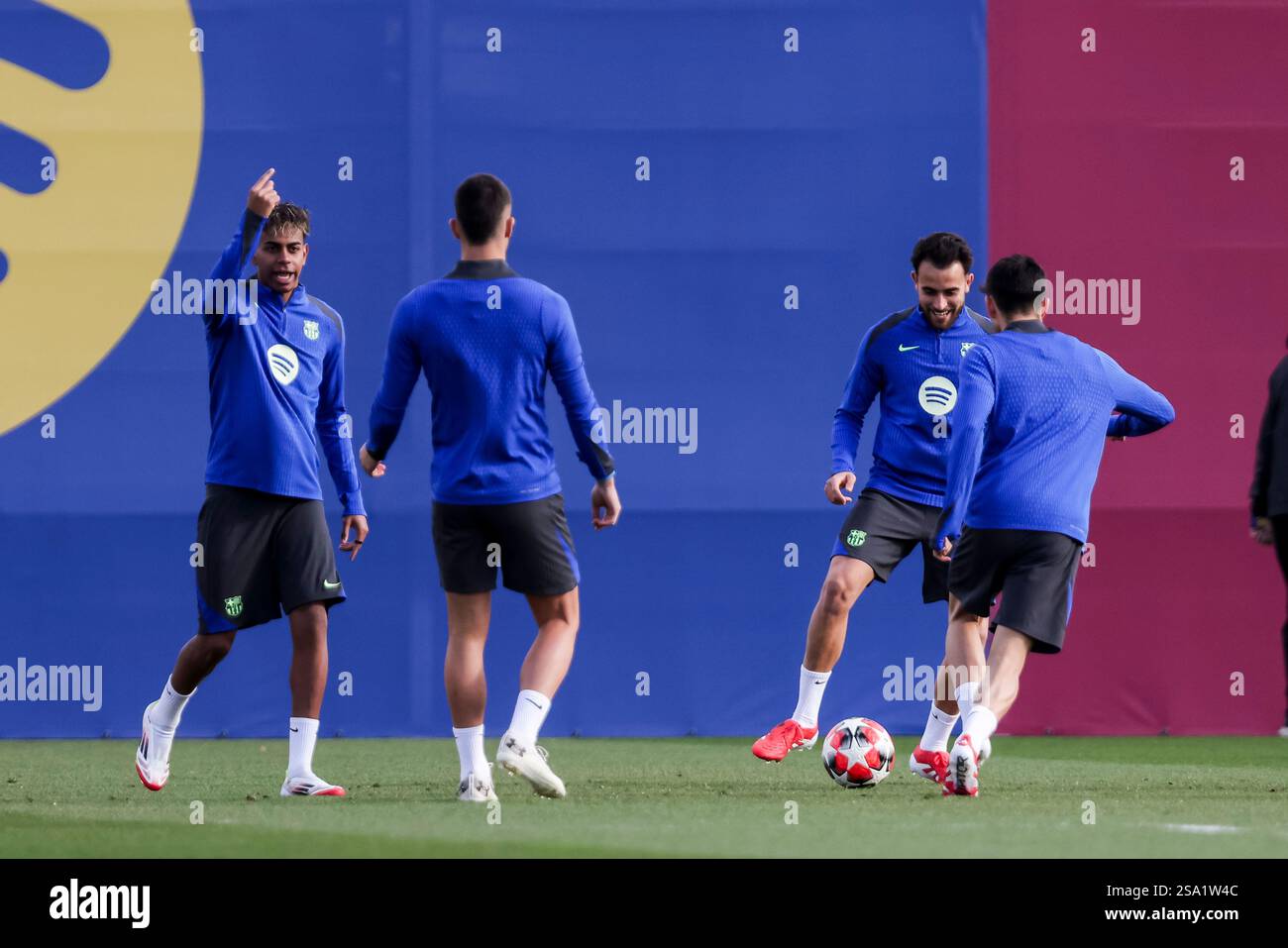 Lamine Yamal and Eric Garcia during the training day of FC Barcelona ahead UEFA Champions League ...