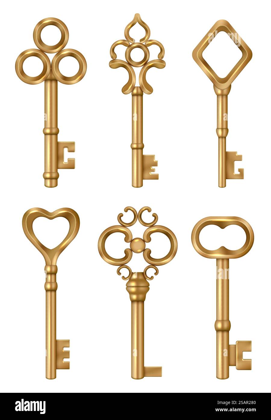 Clé dorée. Symboles immobiliers médiévaux ornées clés vintage pour ...