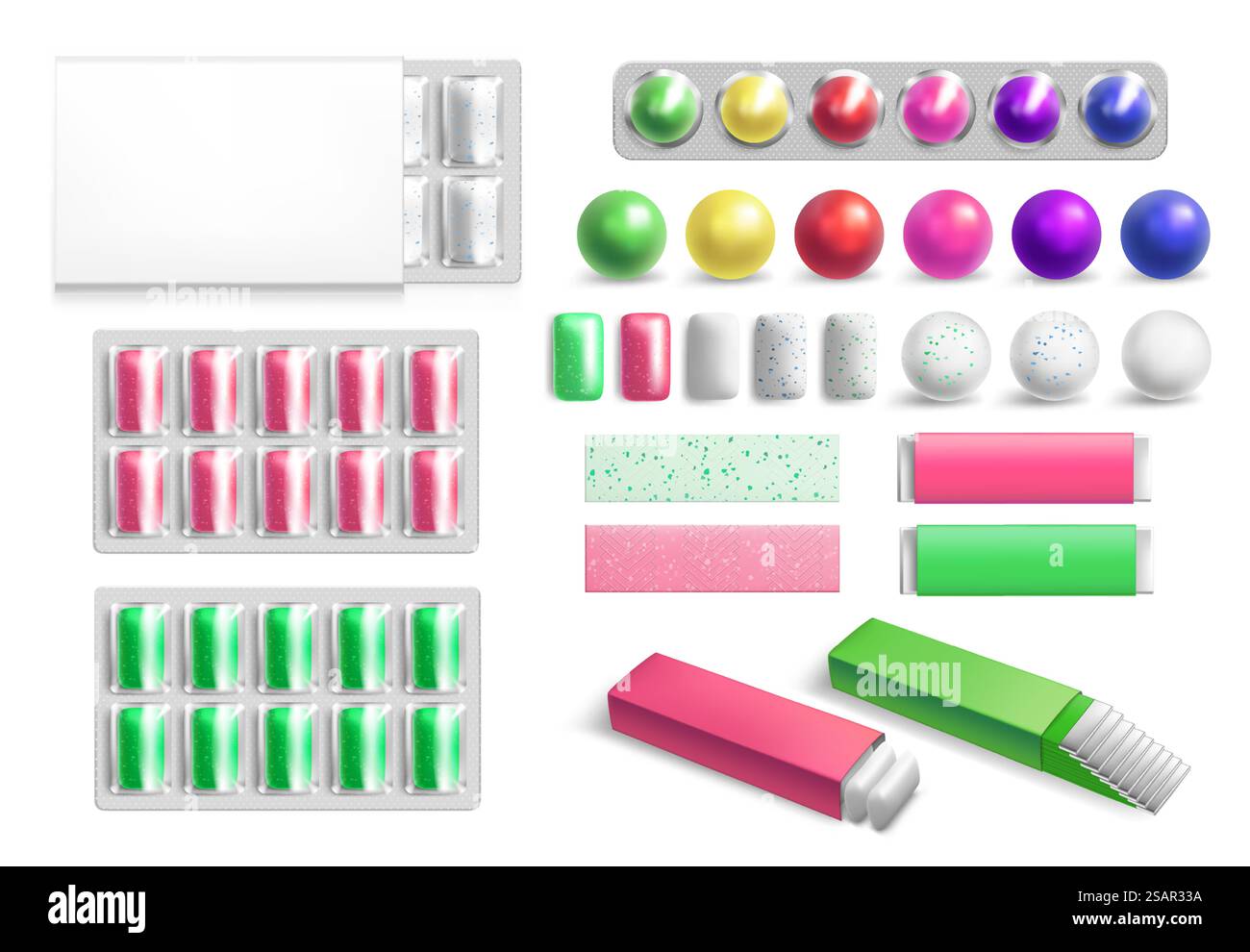 Gomme à bulles colorée. Mastication réaliste de pilules de bubblegum 3D ...