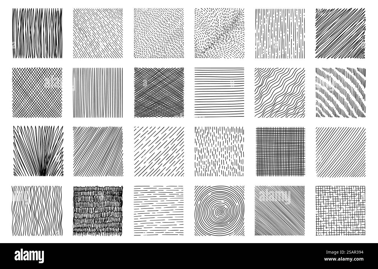 Carrés à hachures. Cadre géométrique Doodle avec des rayures hachurées, technique de dessin ...