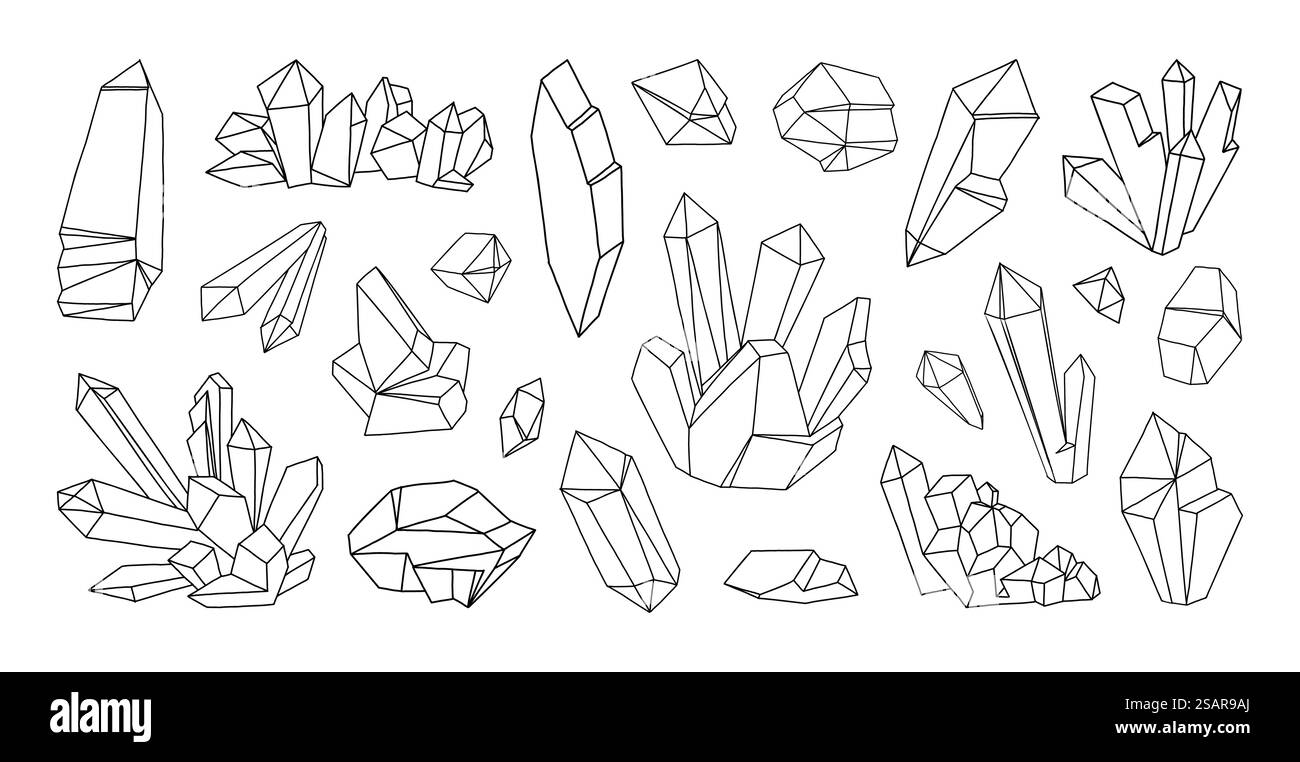 Pierre de cristal de ligne. Contours minéraux polygonaux. Croquis de ...