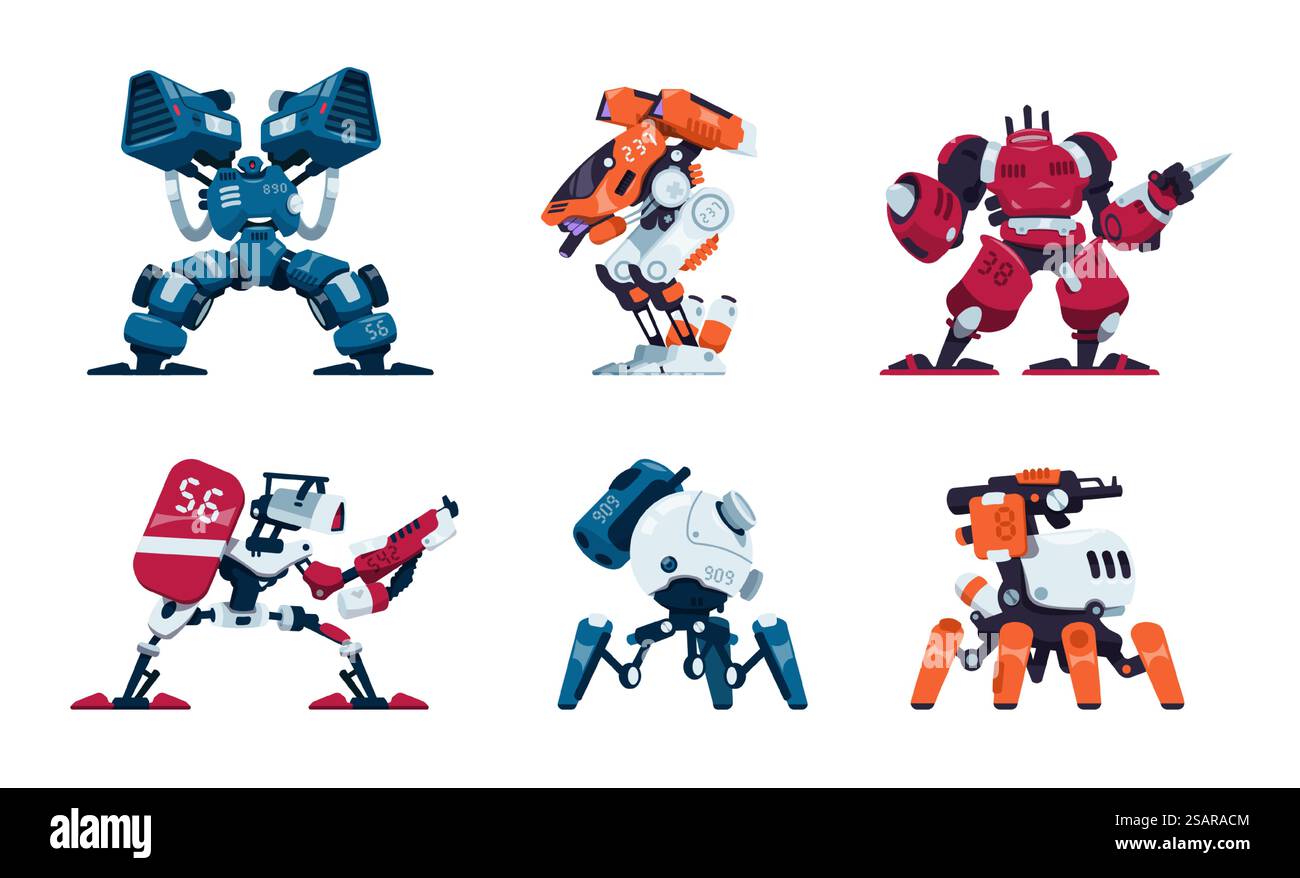 Robots de guerre. Machine de combat de dessin animé, personnage de ...
