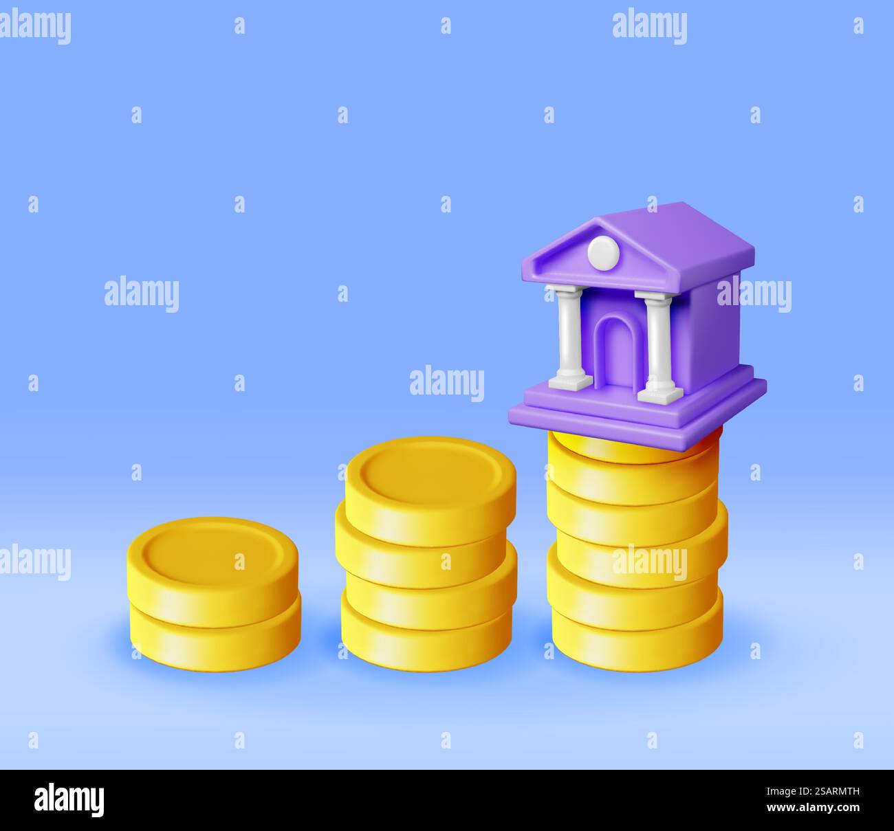 3D Bank Building et Cash Money. Rendu de l'icône Financial House ...