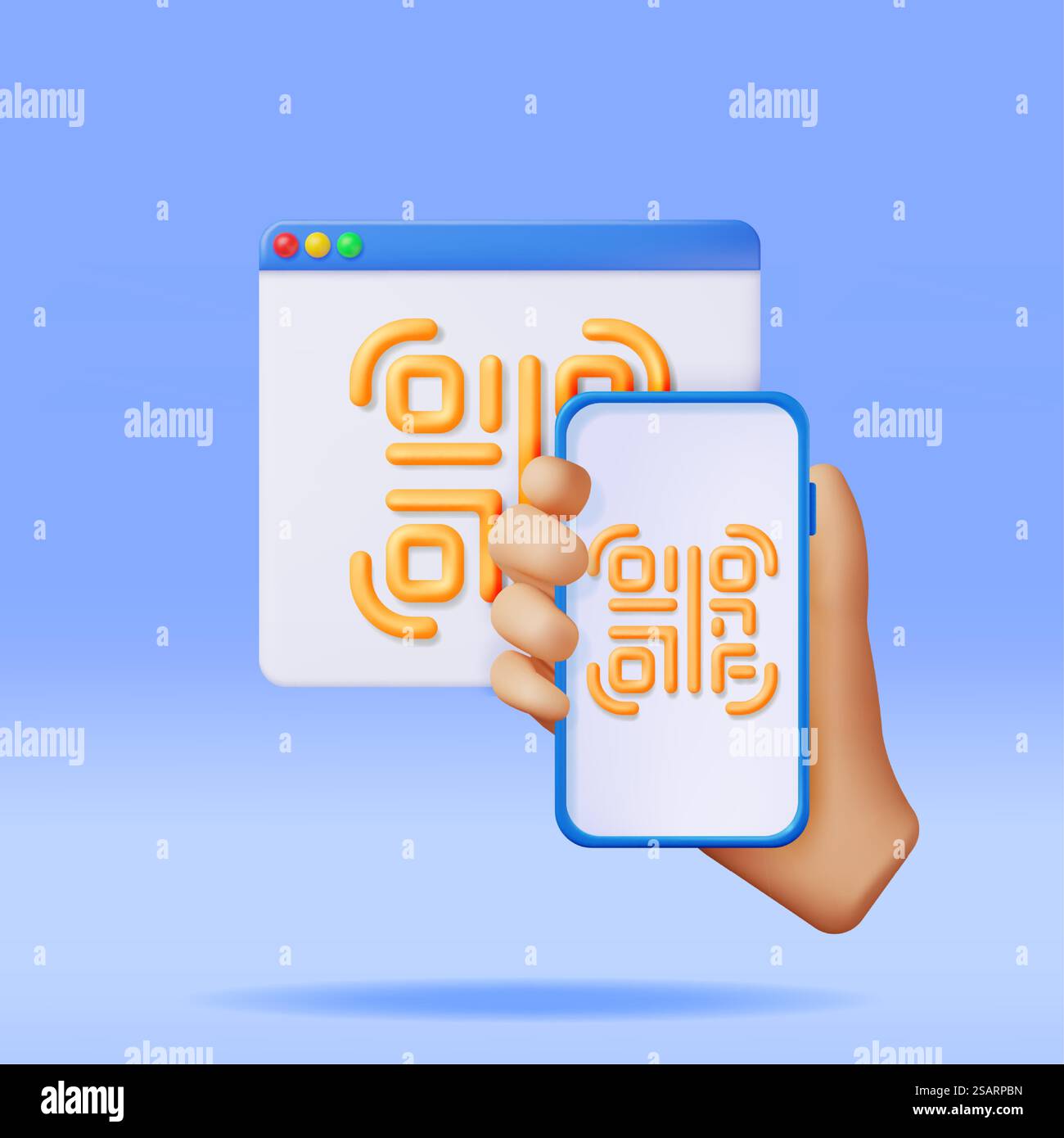 Icône 3d QR Code sur smartphone en main. Rendre un symbole de code QR ...