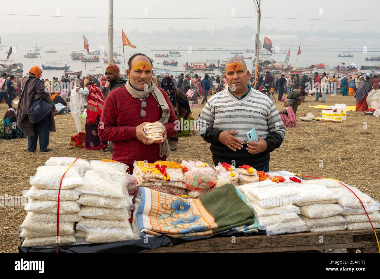 Mata Prasad Upadhyay, right, and his brother have sacred marks reading ...