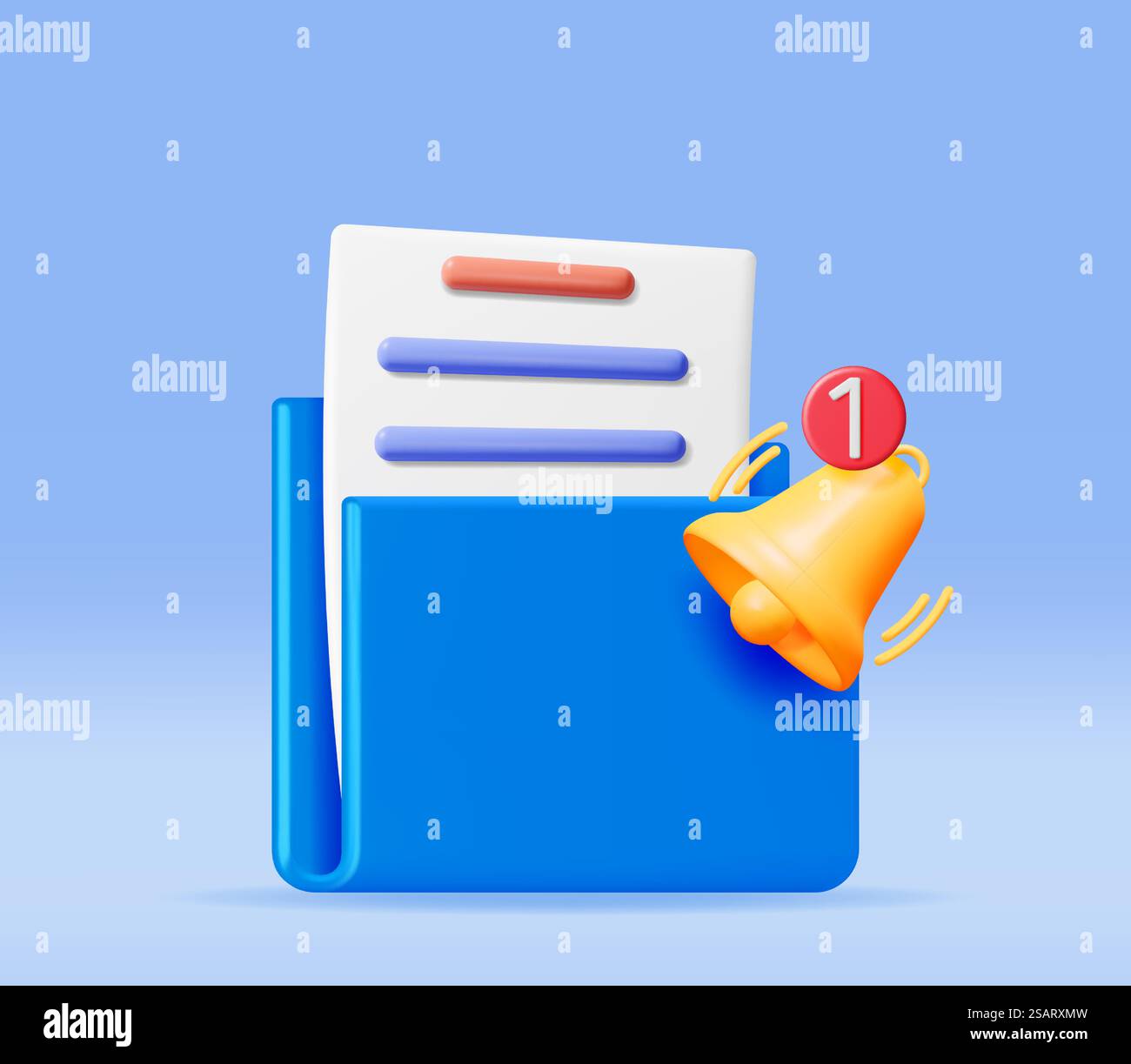 Dossier de documents 3D avec cloche de notification. Sonnerie de rendu ...