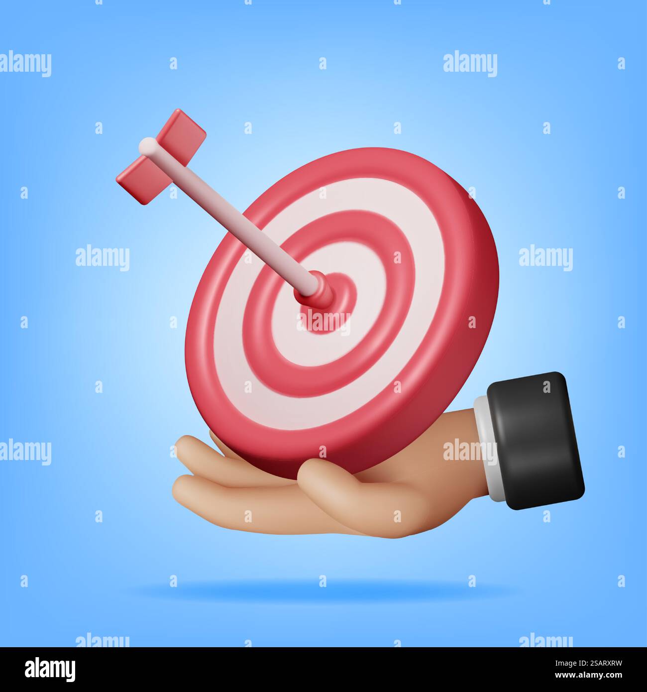 Cible 3D avec flèche au centre icône dans la main isolée. Rendu du jeu ...