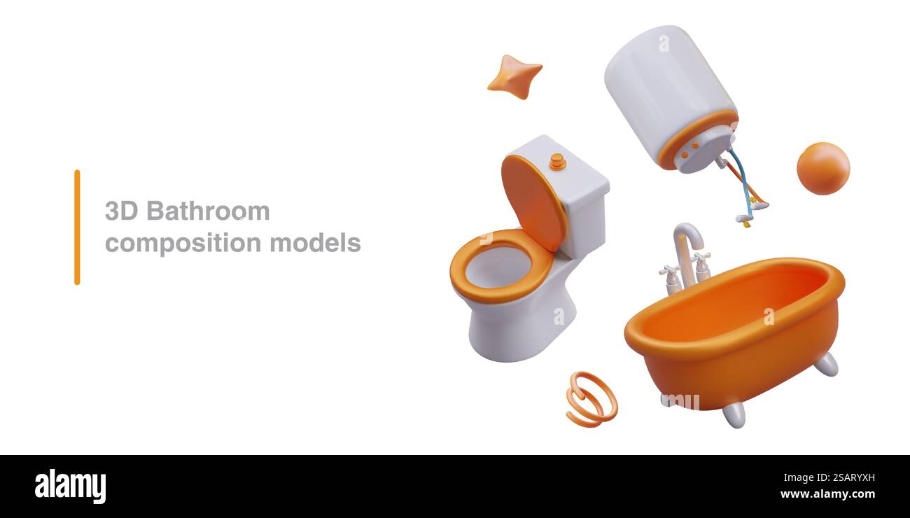 Modèles de composition de salle de bains en couleur. Baignoire orange ...