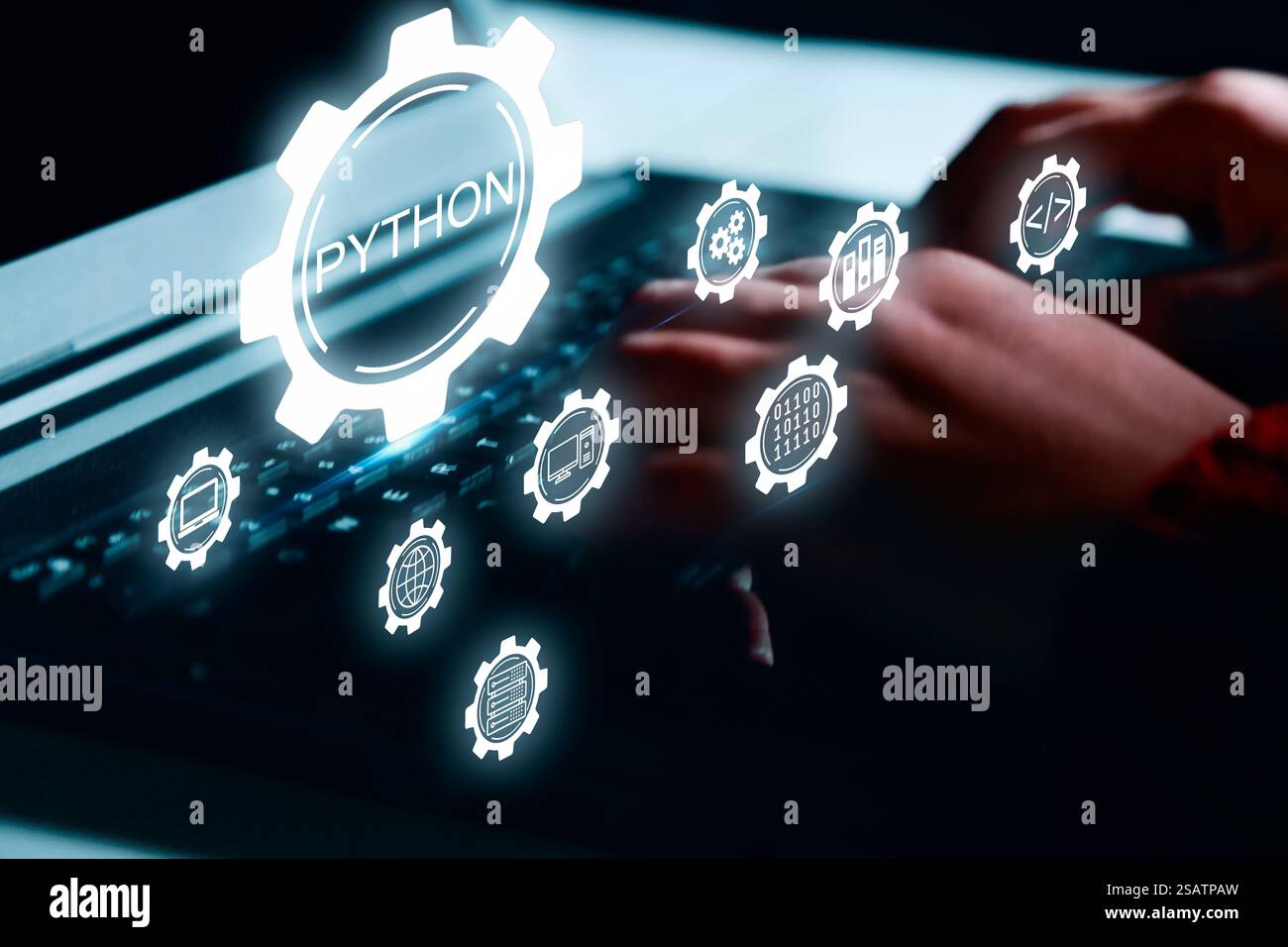 Langage de programmation Python, homme utilisant un ordinateur portable ...