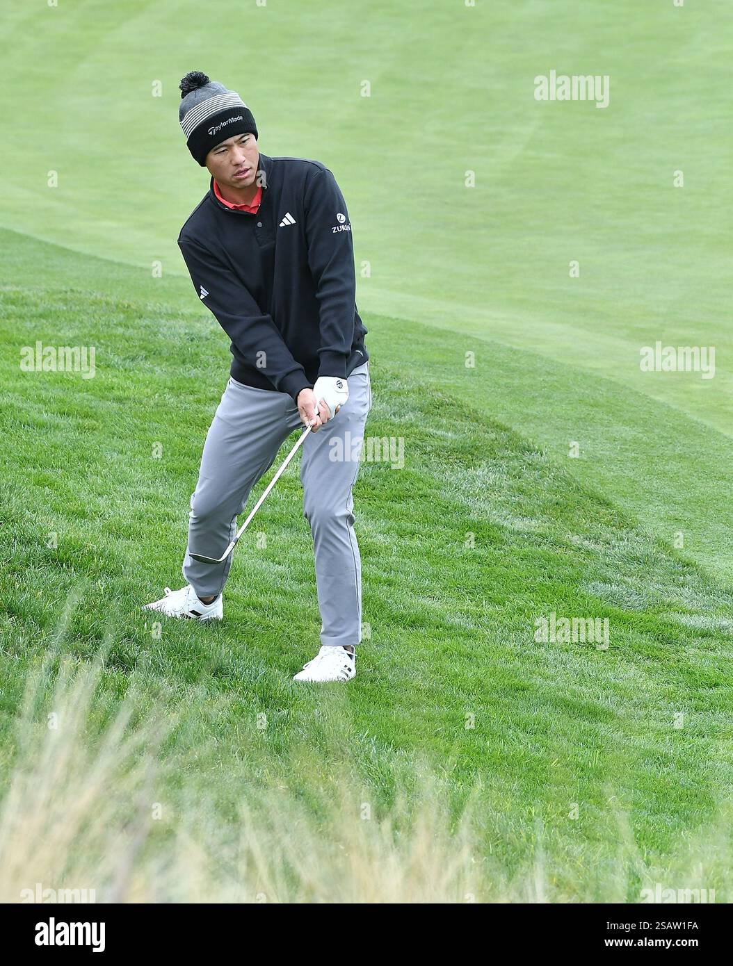 Pebble Beach, CA, États-Unis. 30 janvier 2025. Collin Morikawa lors de la première manche de l ...