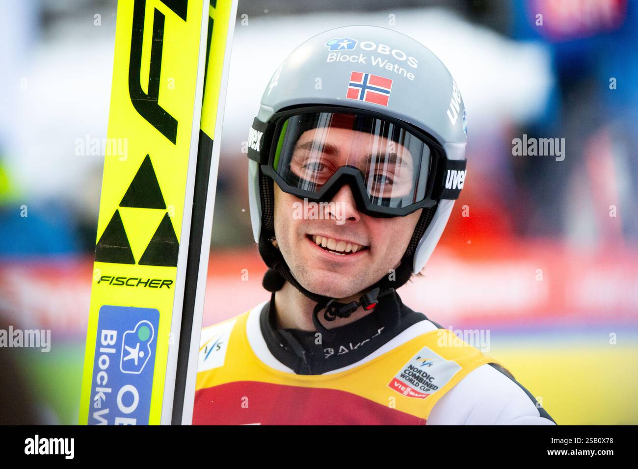 Riiber Jarl Magnus (Norwegian) jubelt im Ziel nach dem Skispringen ...