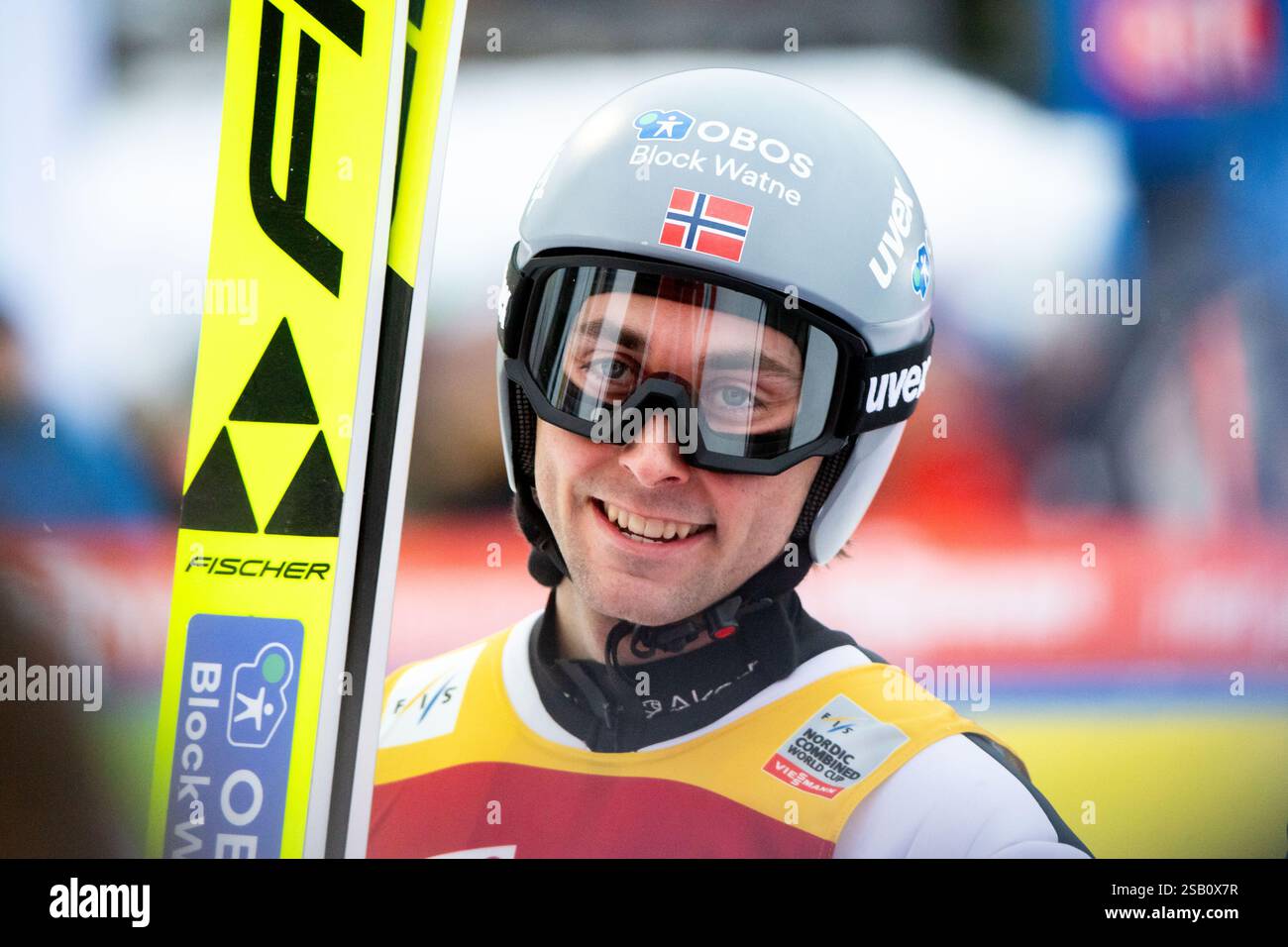 Riiber Jarl Magnus (Norwegian) jubelt im Ziel nach dem Skispringen ...
