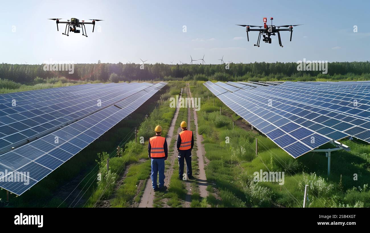 Une scène dynamique capturant une équipe d'ingénieurs qualifiés employant des drones pour ...