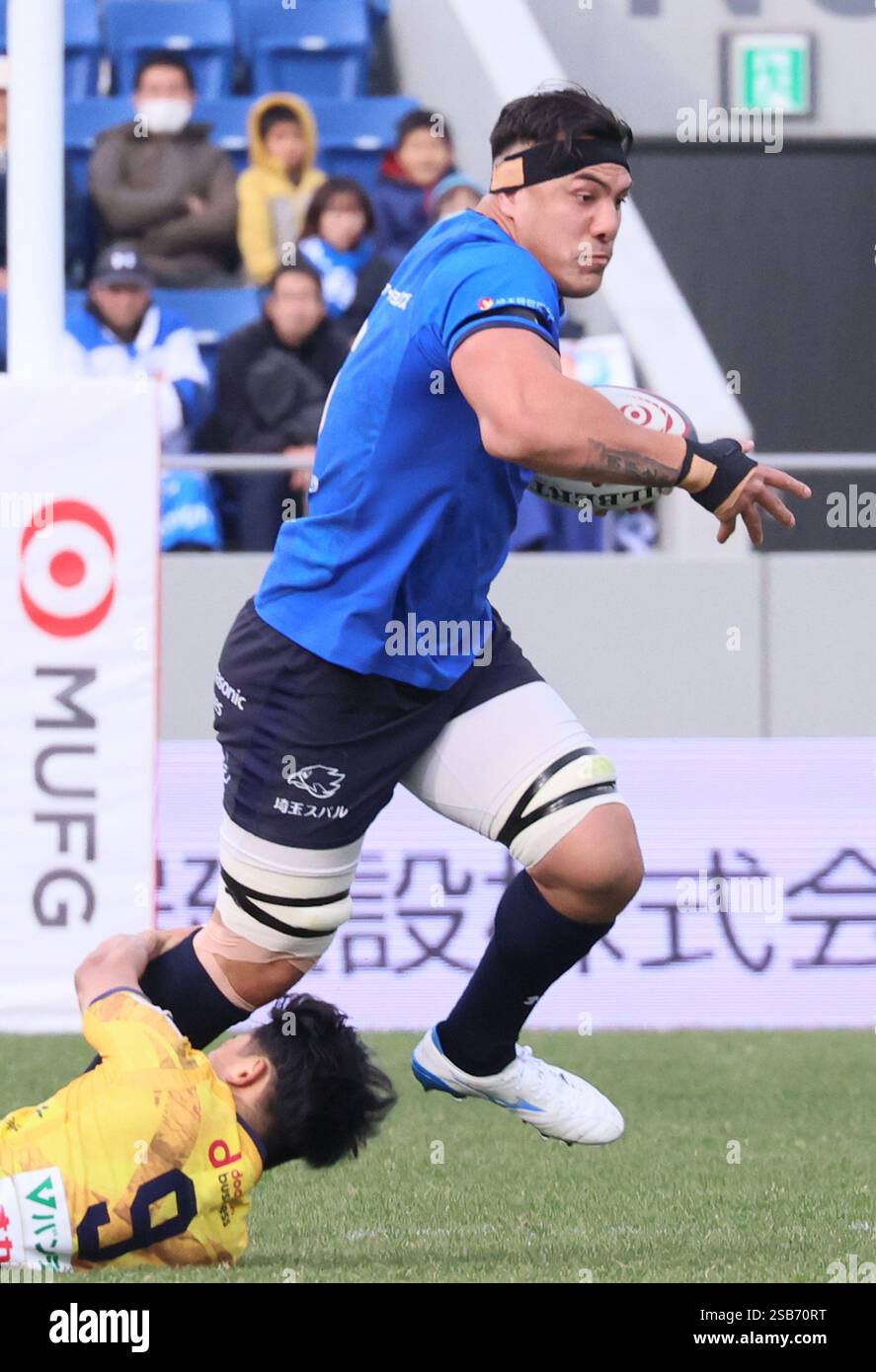 Kumagaya, Japon. 1er février 2025. Ben Gunter, flanker des Wild Knights ...