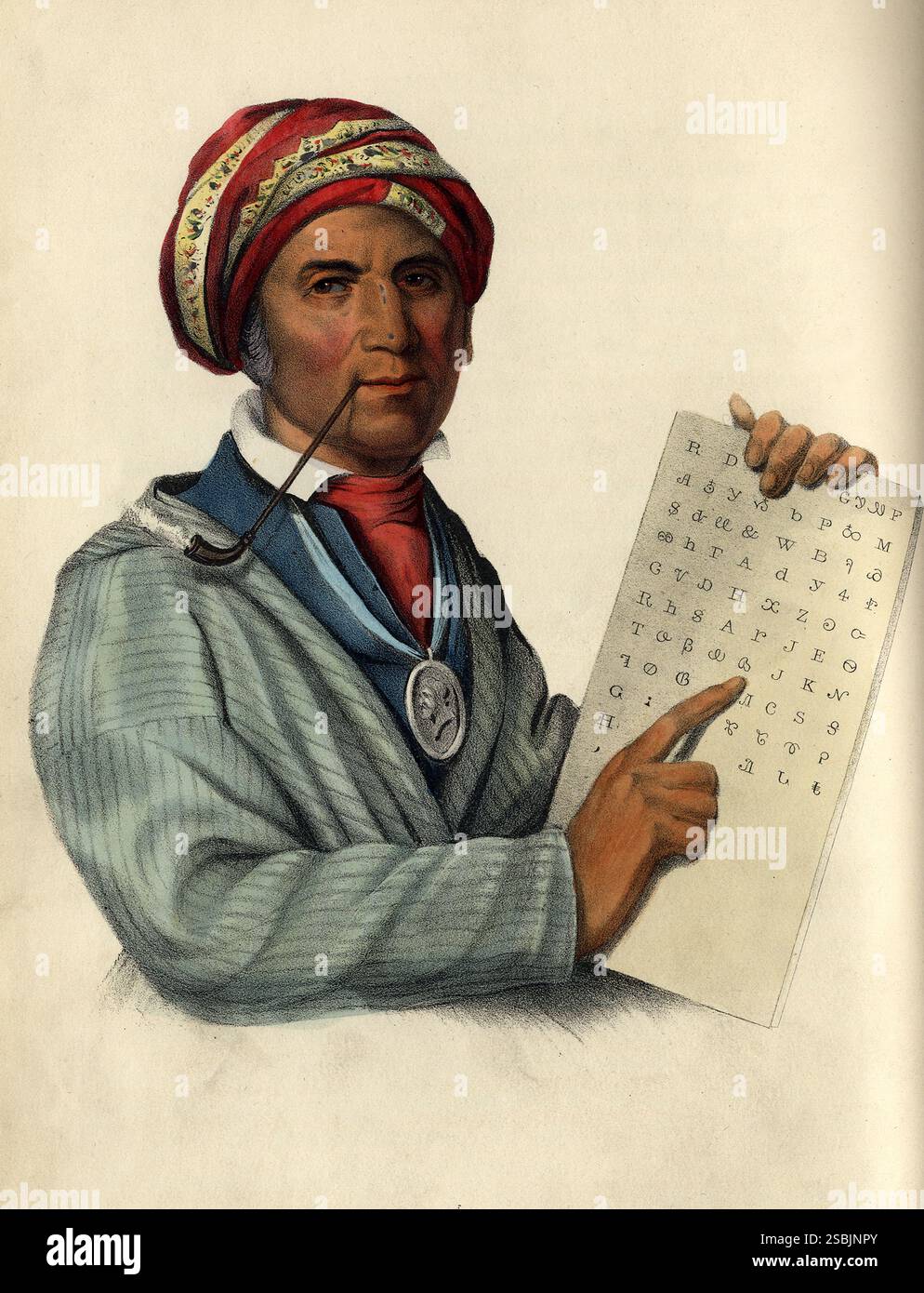 Sequoyah (également connu sous le nom de George Guess ou Gist) tenant ...