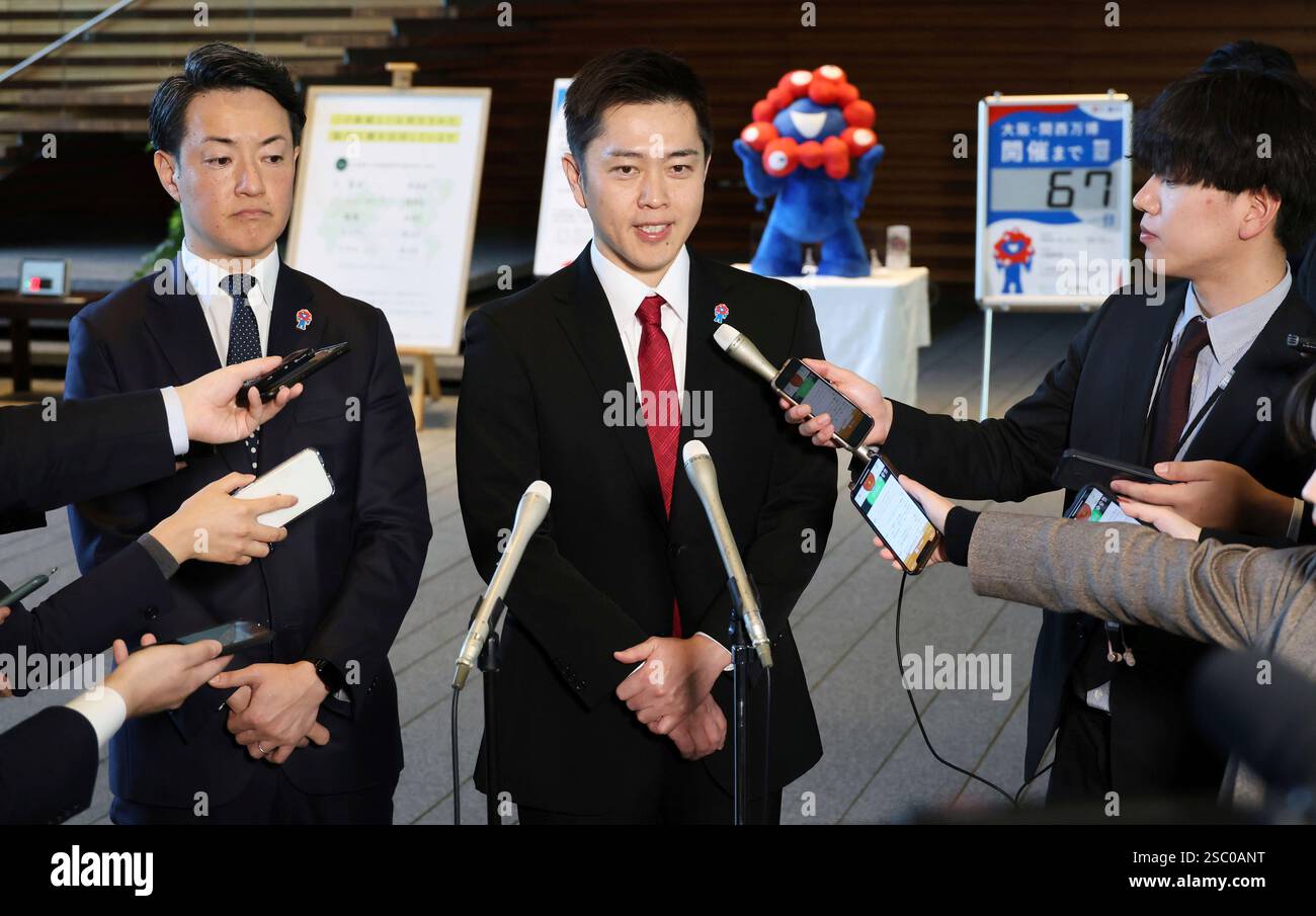 Osaka Governor Hirofumi Yoshimura speaks to media after meeting Japanese Prime Minister Shigeru ...