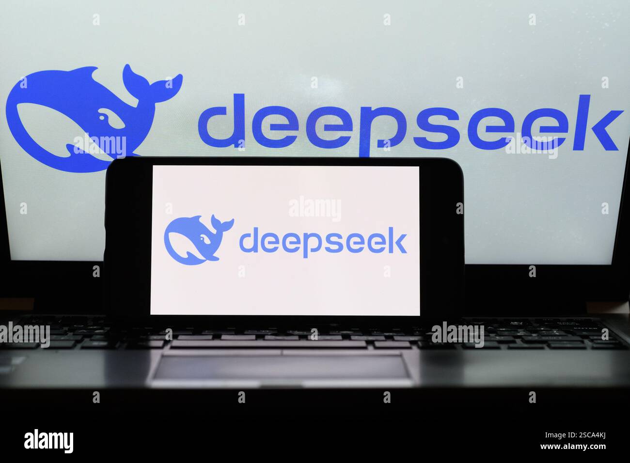 Dans cette illustration photo, un logo Deepseek est affiché sur un ...