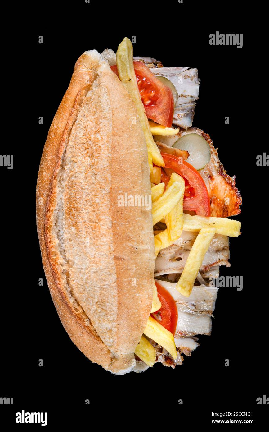 Viande poulet Doner, entre pain (nom turc : ekmek arasi tavuk doner ...