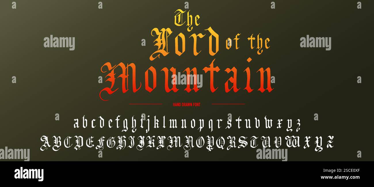 Alphabet gothique. Police médiévale manuscrite dans un style ancien ...