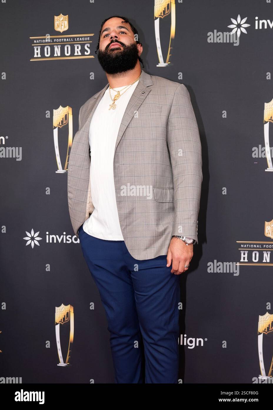 Erik McCoy, of the New Orleans Saints, poses on the red carpet at the ...