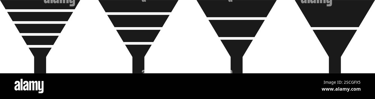 Ensemble d'entonnoirs de vente. Modèle de pyramide d'affaires avec ...