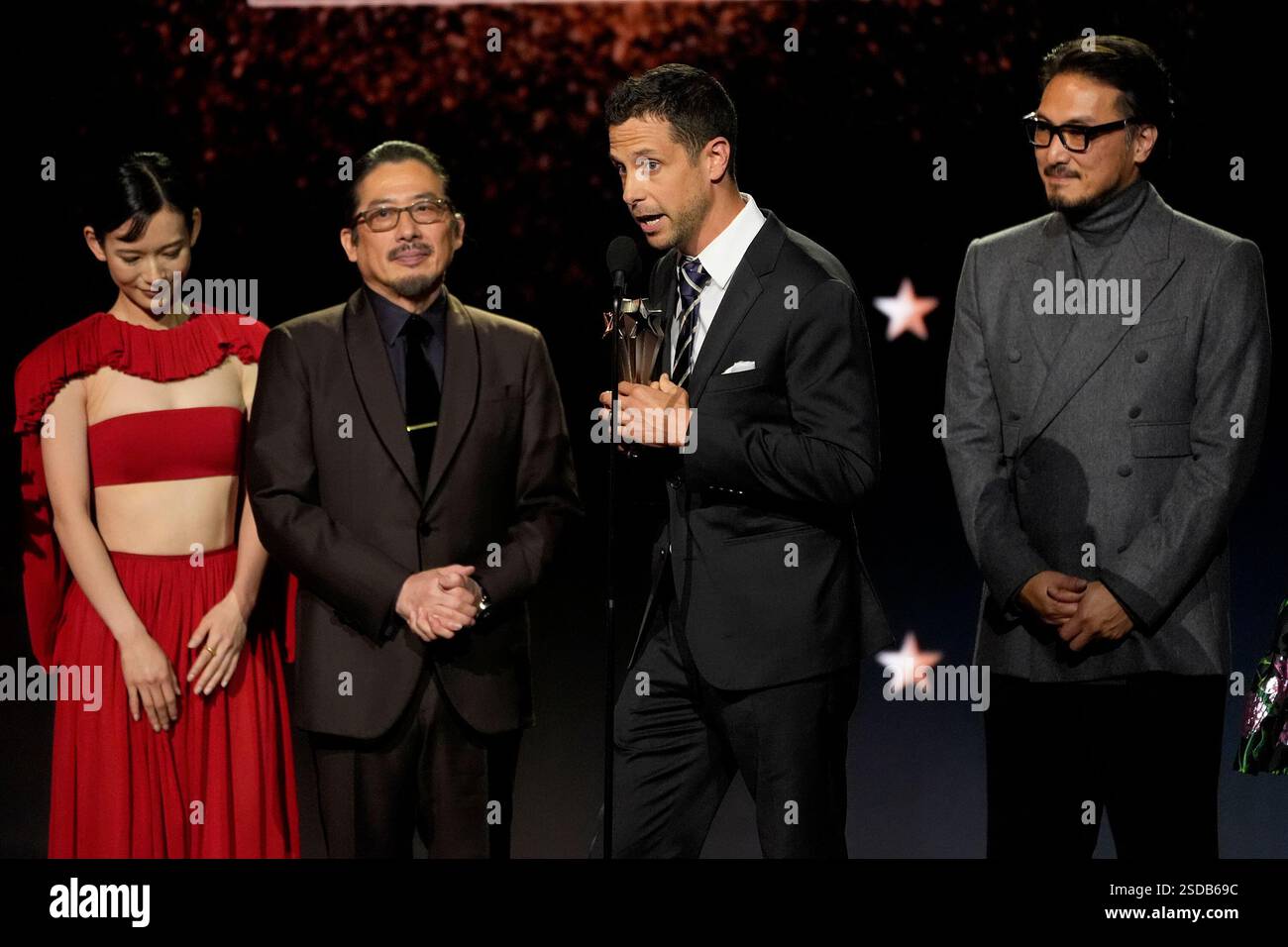 Moeka Hoshi, from left, Hiroyuki Sanada, Justin Marks, and Takehiro ...