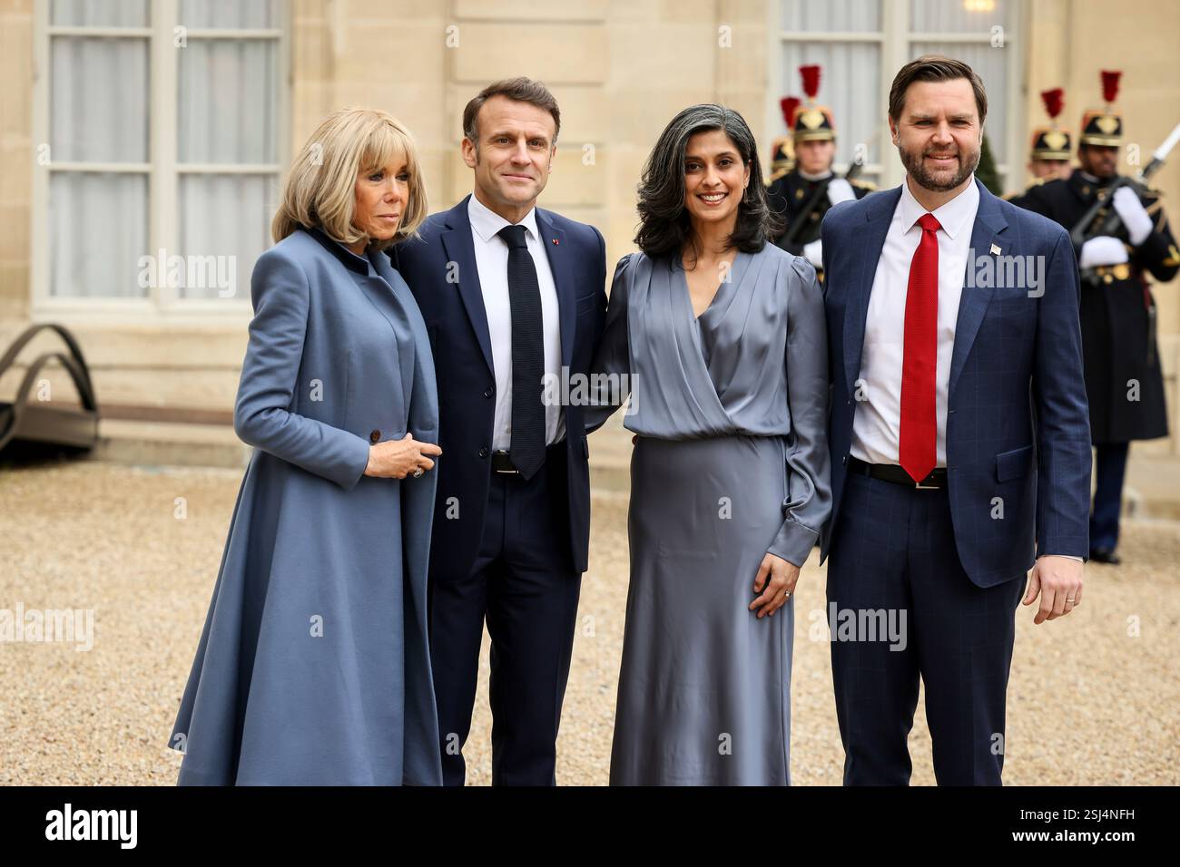 French President Emmanuel Macron, second left, and Brigitte Macron ...