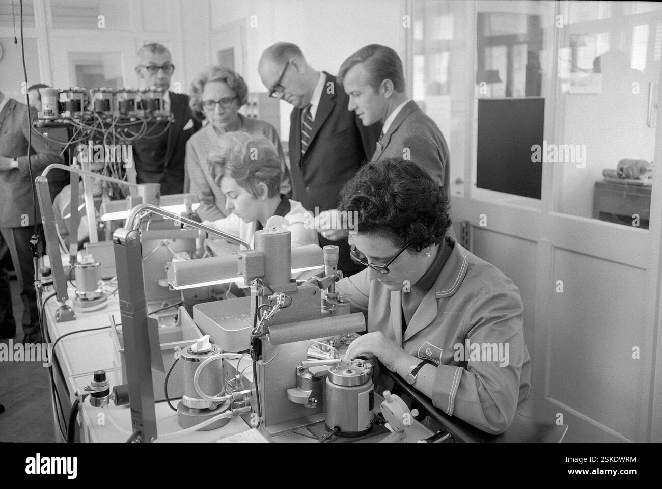 Herr J. Meier erklärt Tage Erlander und Gattin während der Führung ...