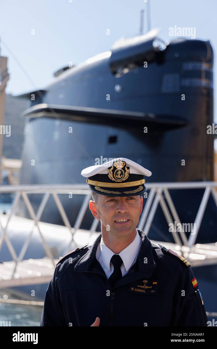 The commander of the S-81 'Isaac Peral', Manuel Corral, poses in front of the submarine S-81, on ...