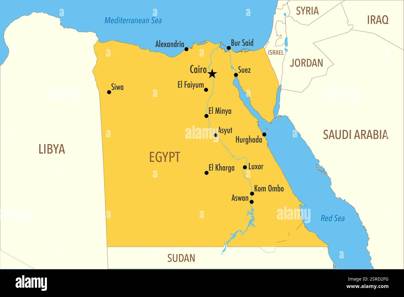 Carte de l'Égypte avec les grandes villes et les pays voisins - Infographie Photo Stock - Alamy