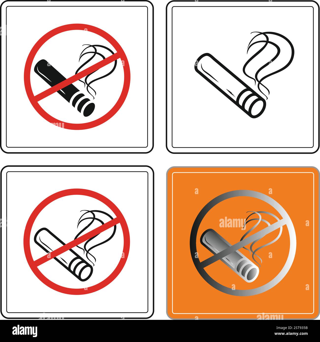 Quatre variations du signe non fumeur, combinant cigarettes croisées et ...