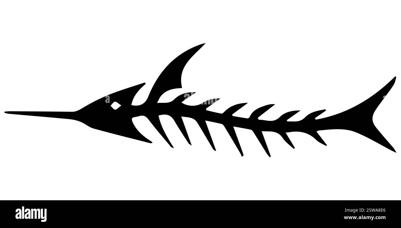 Une silhouette noire frappante d'un squelette de poisson avec des ...