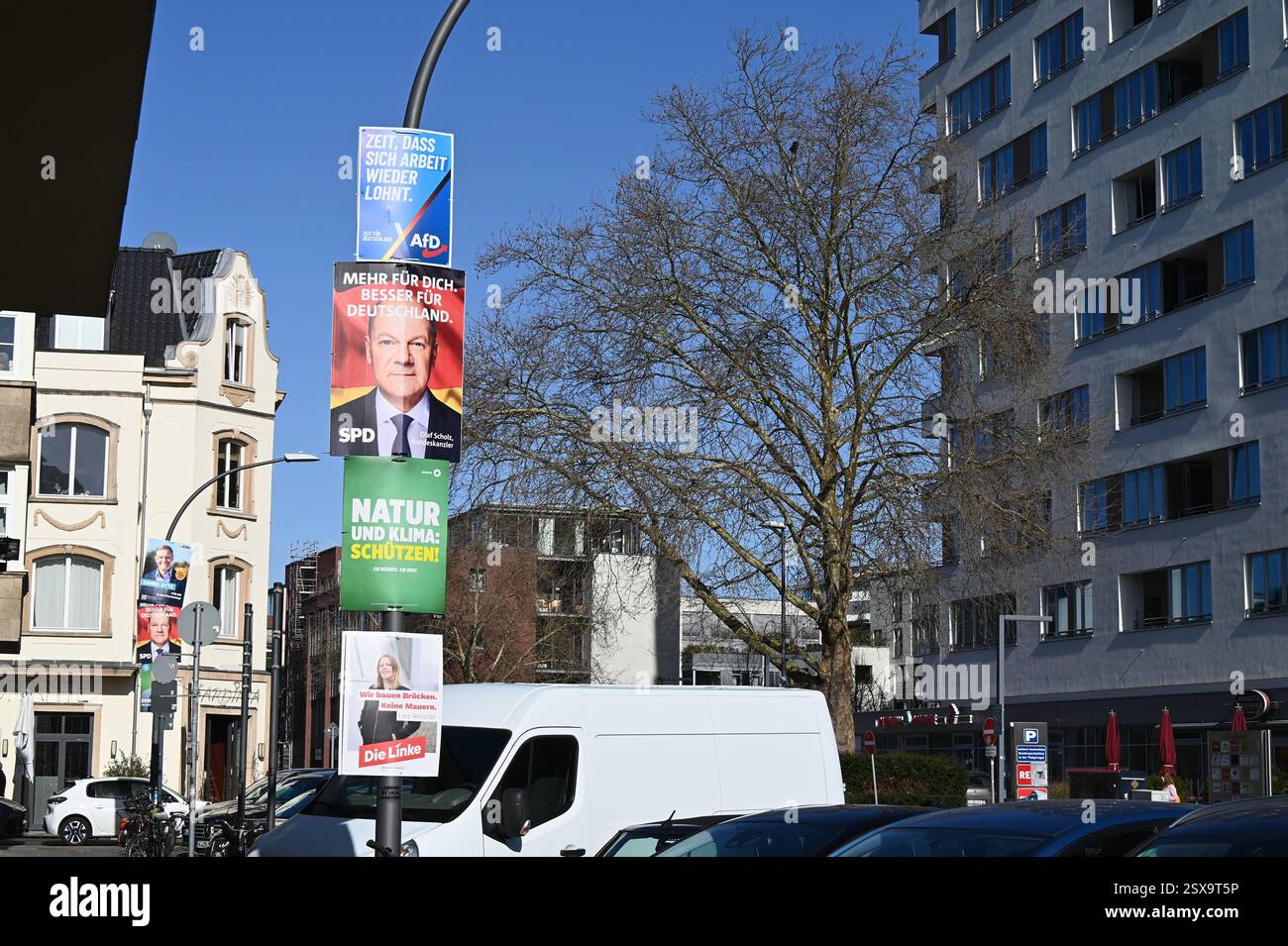 Wahlplakate von AFD, SPD, Grüne und Linke zur Bundestagswahl 2025 an ...