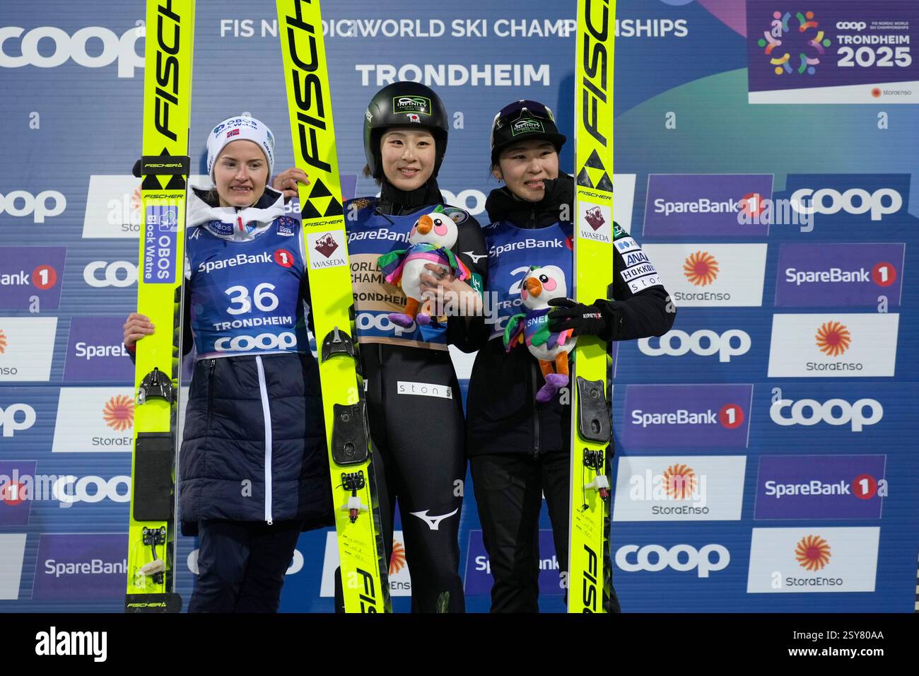 Second placed Gyda Westvold Hansen of Norway, winner Yuna Kasai of ...