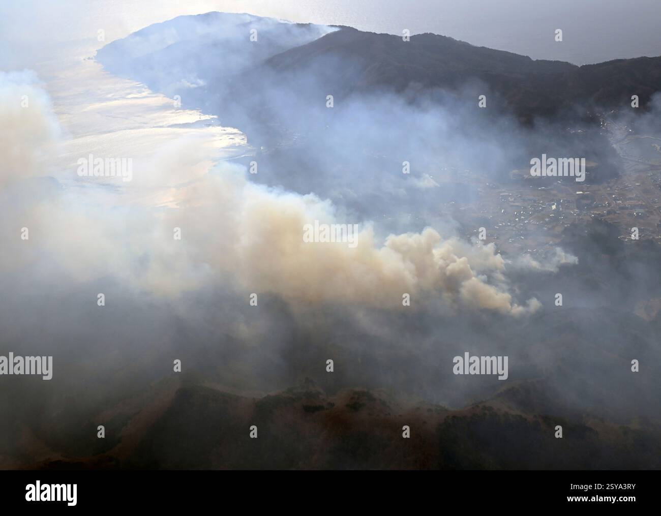 Aerial photo shows forest fire, that broke out on the 26th continues to ...