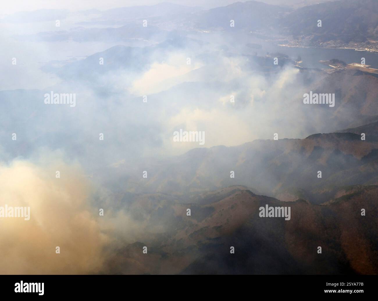 Aerial photo shows forest fire, that broke out on the 26th continues to ...