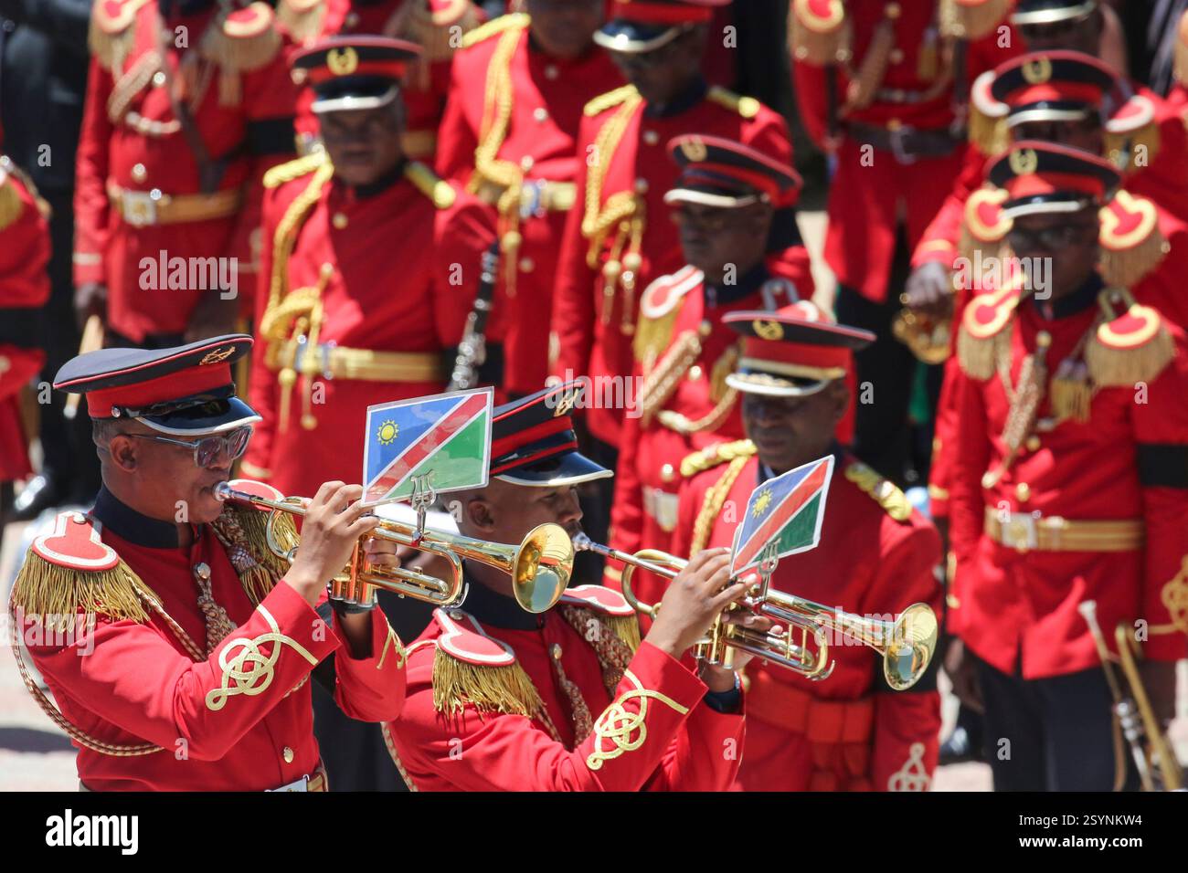 An Honour guard performs during the state funeral for Namibia's ...