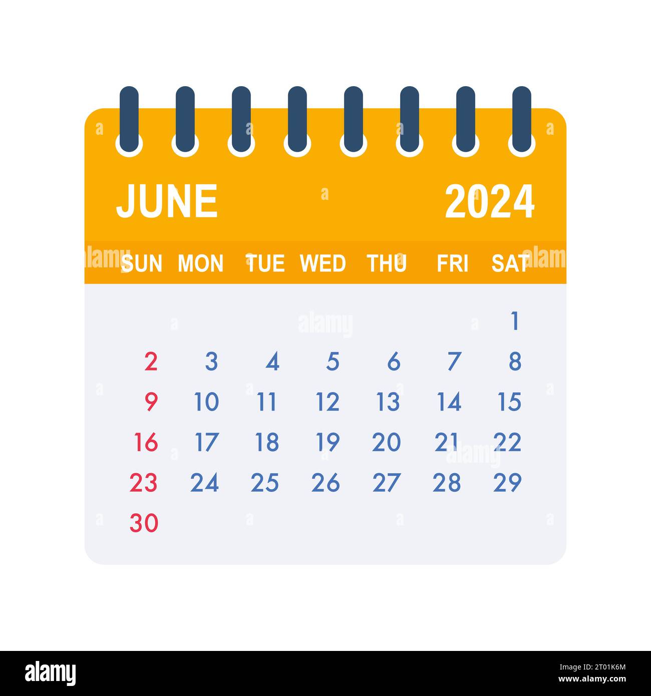 Feuille du calendrier de juin 2024. Calendrier 2024 en style plat ...