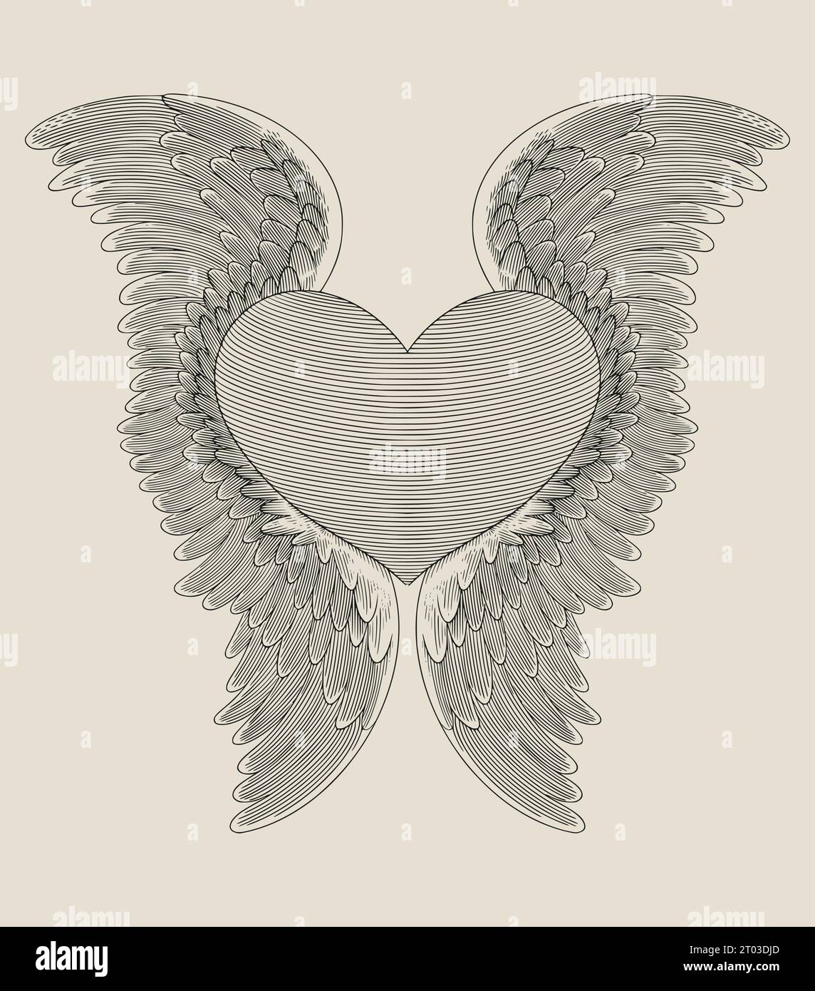 coeur avec des ailes d'ange. illustration vectorielle de dessin de ...