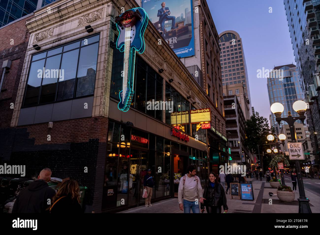 Seattle, États-Unis. 4 octobre 2023. Le Hard Rock Cafe près du marché ...