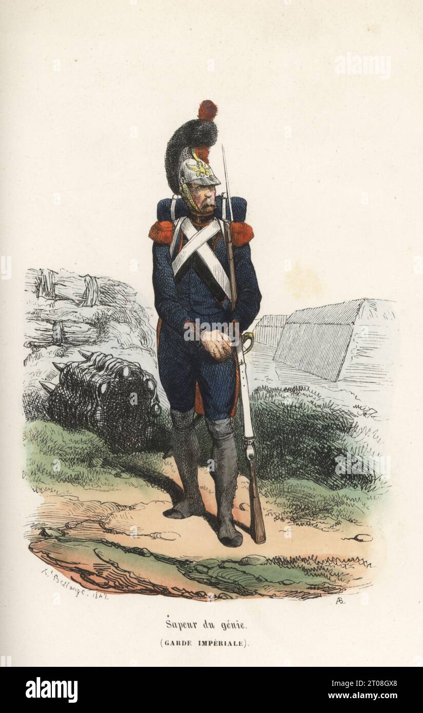 Sapeur de la Garde impériale française des ingénieurs devant un système ...