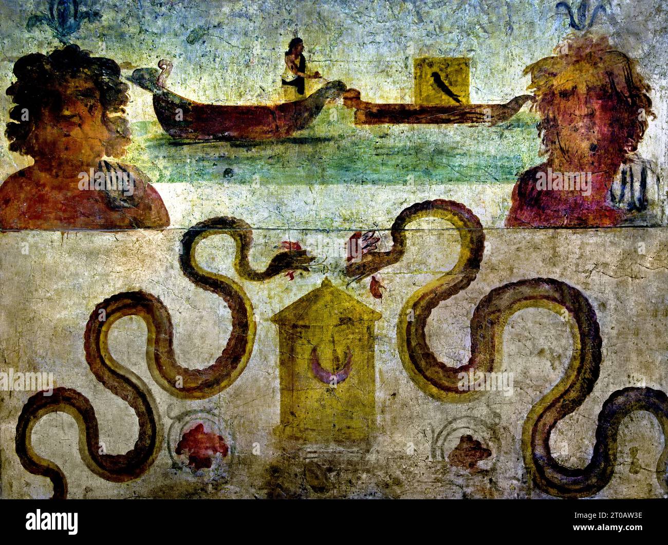 Navire d'Isis, transportant Osiris, bustes des dieux du Nil. Le ...