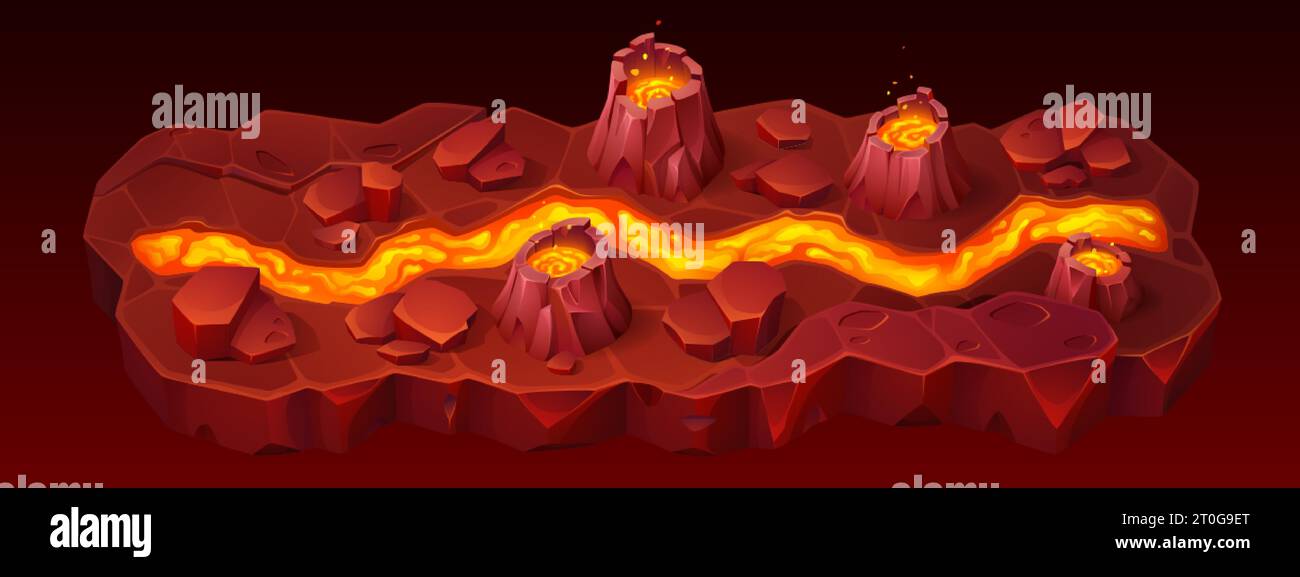 Fond de dessin animé de niveau de jeu mobile de Volcano Road ui ...