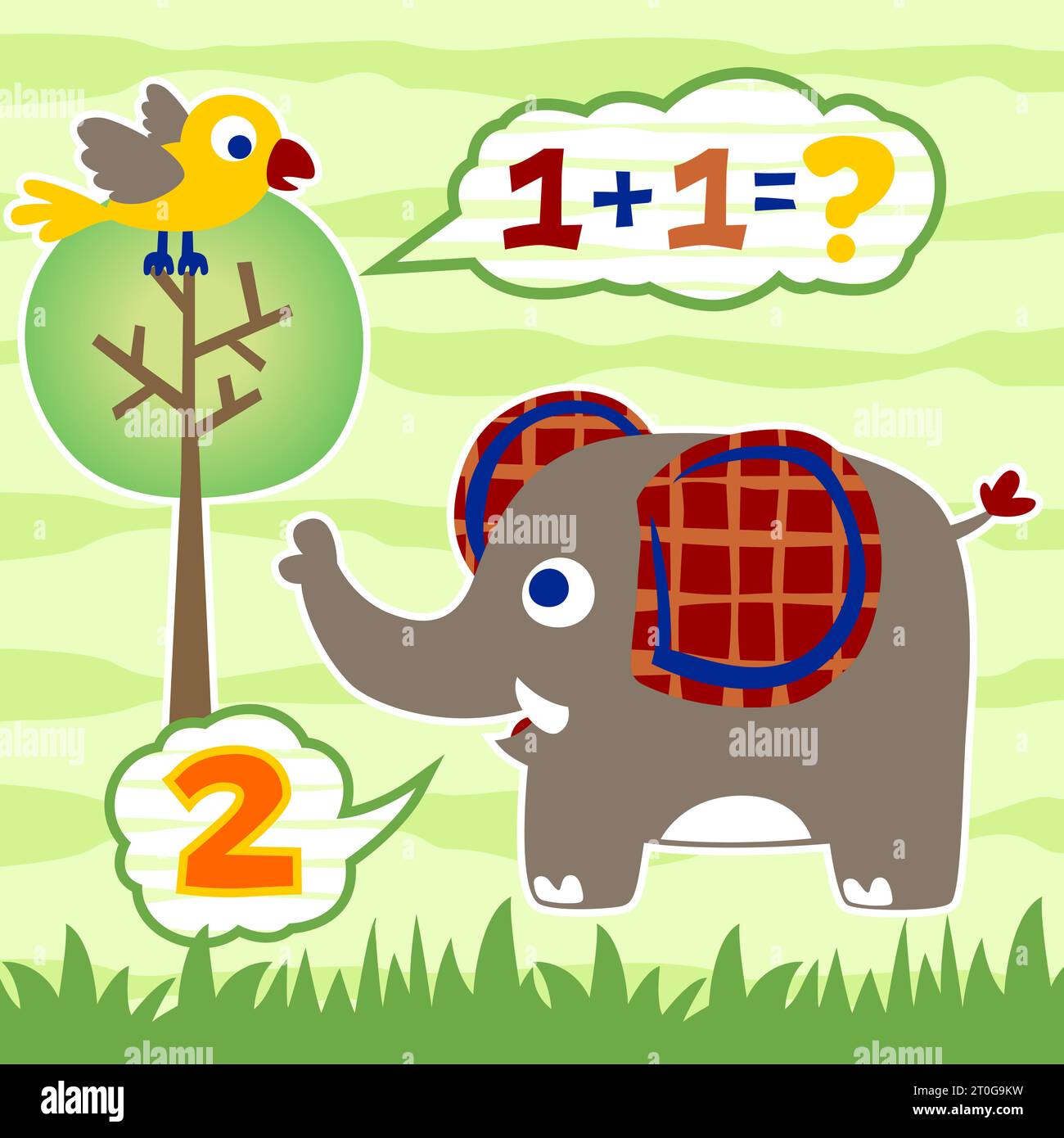 Éléphant mignon avec oiseau apprendre à compter, illustration de dessin ...