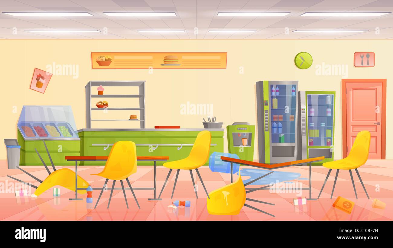 Mess dans la cantine scolaire après le déjeuner de l'illustration ...